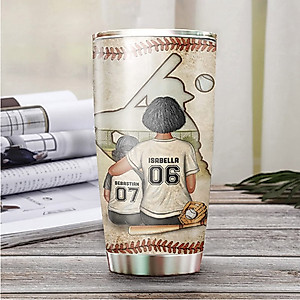 QDArtStore Personalized Baseball Mom And Son Tumbler Behind Every Baseball Player Who Believes In Himself Mother's Day Gift For Mom Mother Baseball Lover From Son Daughter on Mother's Day Birthday