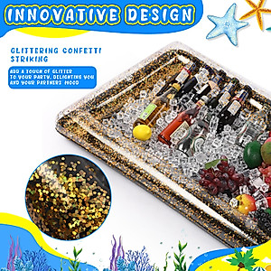 2 Pieces Inflatable Serving Bar Glittering Confetti Food Cooler Buffet with Drain Plug, Inflatable Ice Serving Bar for Food and Drinks for Pool and Outdoor Events(Black)