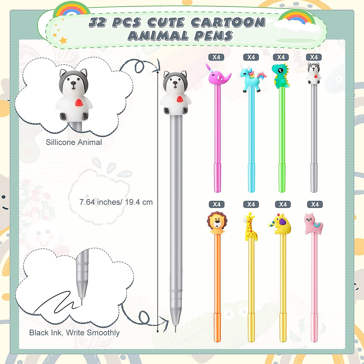 Colarr 64 Pcs Inspirational Mini Notebook with Pens Bulk Motivational Pocket Notebooks Cute Cartoon Animal Pens Funny Gift for Students from Teacher Classroom Birthday Party Favor