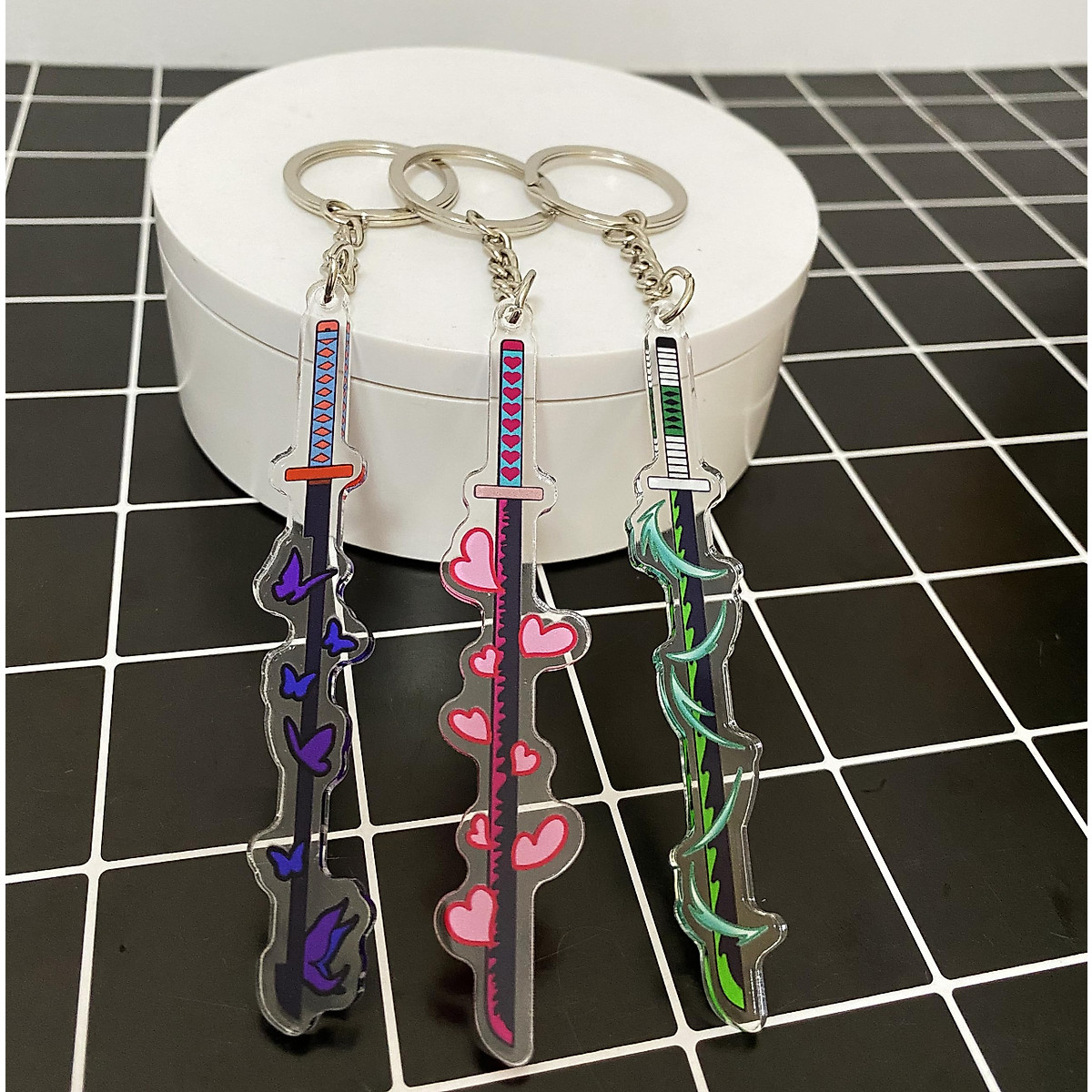 FSRONGXI Anime Keychains, 12Pcs Acrylic Anime keychain, Mini katana Sword Key chain Anime Stuff Accessories Gifts