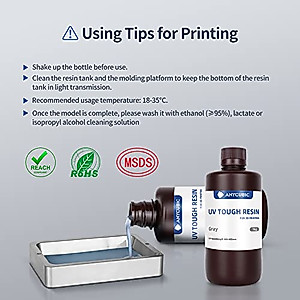 ANYCUBIC Tough Resin, 3D Printer Resin with High Precision and High Toughness, 365-405nm Fast Curing 3D Resin for 4K 8K LCD/DLP/SLA 3D Printing (Grey, 1kg)