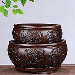 SCOOVY Original Planters for Outdoor Plants Classical Purple Sand Plant Pot Round Large Bonsai Pot Small Pine Banyan Tree Planter Interior Decoration Ornaments Planters