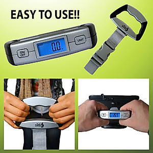 Eat Smart SmartGrip Portable Instant Read Digital Handheld Luggage Scale, Compact, Easy to Read, Lightweight, Durable, High 110 lb Capacity, Battery Included, Silver