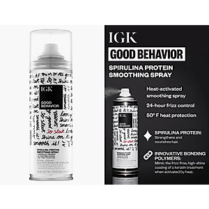 IGK GOOD BEHAVIOR | Ultra Smooth Shampoo (8 Oz) + Spirulina Protein Spray (5.6 Oz) | Frizz Control + Hydrates + Shine | Vegan + Cruelty-Free |