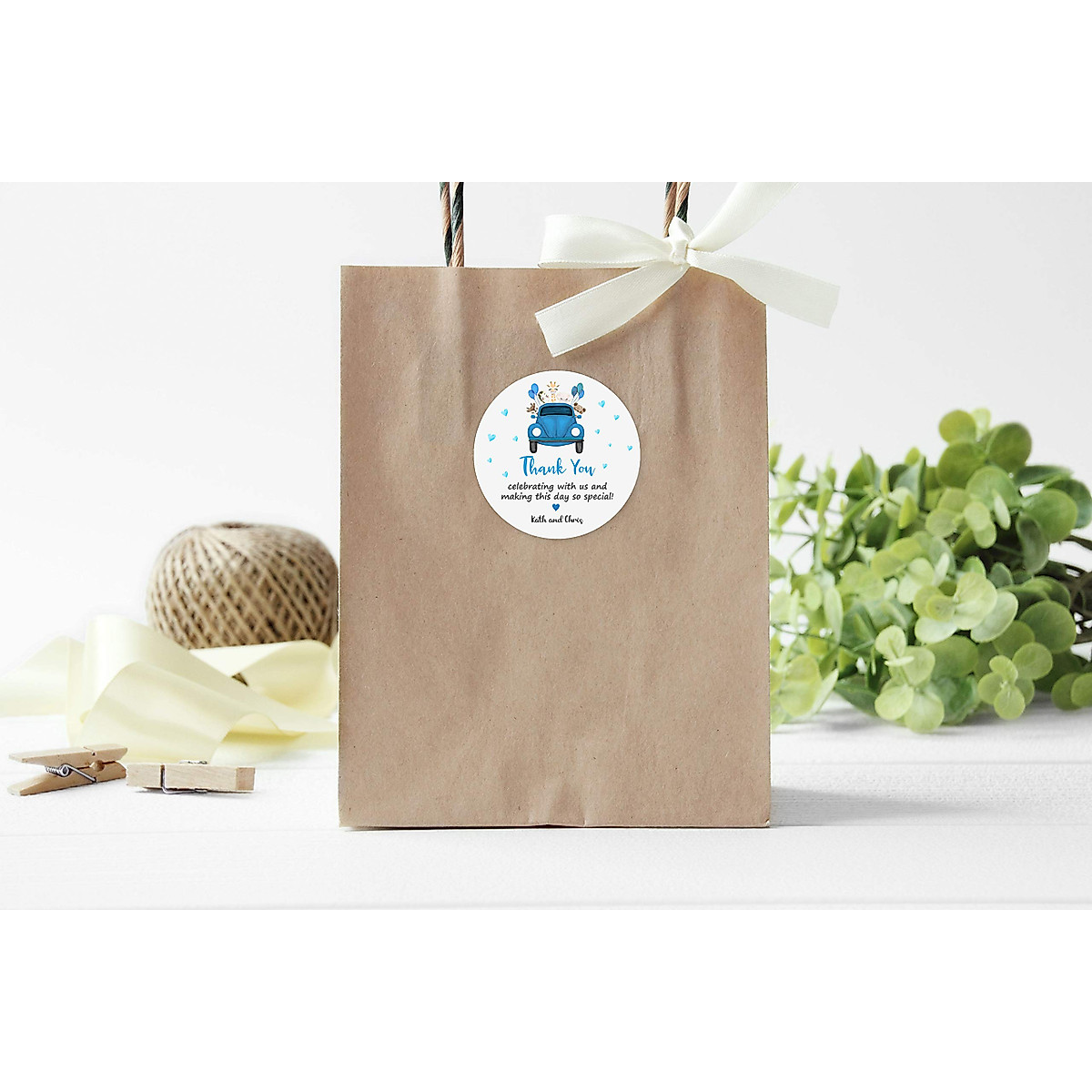 Baby Shower Favors Custom Stickers - Set of 36 Personalized Baby Shower Thank You Gifts Self Adhesive Flat Sheet 2 Inch Round Labels for Drive by Blue Baby Boy Shower Favors Theme (Blue)