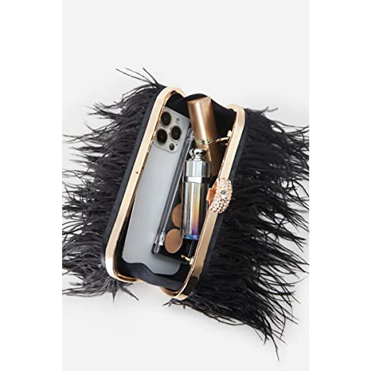 BABEYOND Women's Ostrich Feather Clutch - Pearl Evening Bag Shoulder Dress Handbag Purse for 1920s Party Prom Wedding