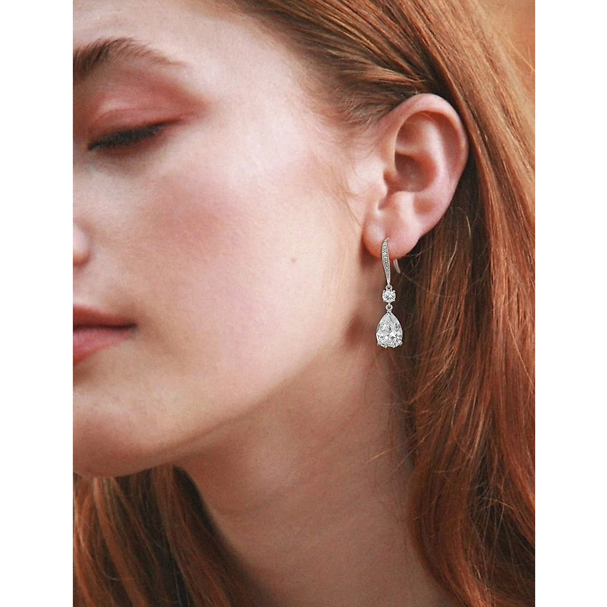 Deerllia Drop Dangle Earrings for Women, Pear Cut Cubic Zirconia Long Teardrop Wedding Bridal Earrings, Silver Gold Plated Copper Brass Micro CZ Jewelry Gifts