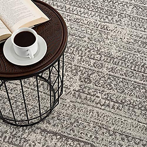 Bloom Rugs Vintage Geometric Cream Gray Area Rug - Boho Distressed 5x7 Rug for Living Room, Bedroom and Kitchen (5'3" x 7'6")
