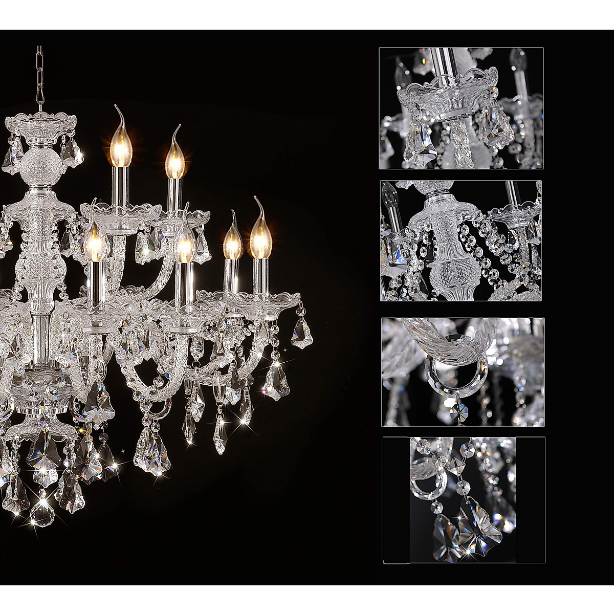 ARRKOYAA Clear 15 Lights K9 Crystal Chandelier Modern Luxurious Light Candle Pendant Lamp Ceiling Living Room Lighting for Dining Living Room Bedroom Hallway Entry 32x35 Inch Gifts(Color Clear)