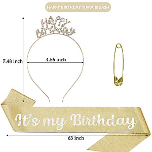 Ondder Gold Birthday Sash and Tiara for Women Birthday Party Decorations for Women Girls