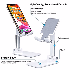 CFSMQIYE Cell Phone Stand,Angle Height Adjustable Cell Phone Stand for DeskCompatible with All Mobile Phone/iPad/Kindle/Tablet Fully Foldable Phone Dock (White)