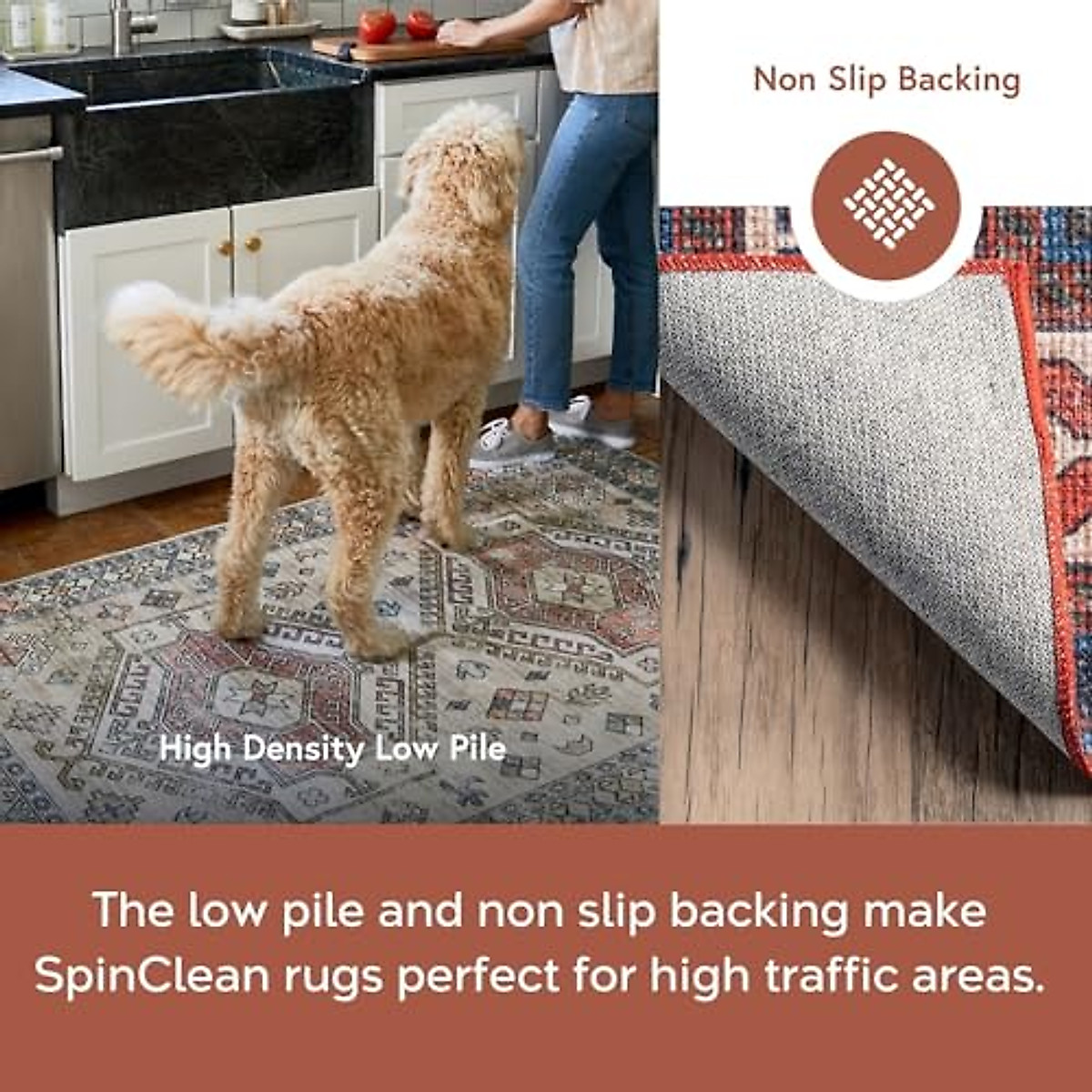 nuLOOM Stella Machine Washable Traditional Tribal Ultra Thin Area Rug, 8' x 10', Rust