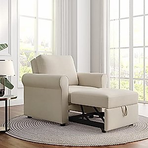 HBRR Modern 3-in-1 Sofa Chair, Convertible Sleeper Couch, Multi-Functional Adjust Backrest Into Sofá, Single Bed, for Living Room Bedroom, Beige