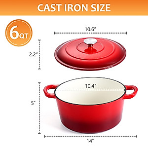 LIANYU Enameled Cast Iron Dutch Oven with Lid and Silicone Trivet Mat, 6 QT Nonstick Dutch Oven Cooking Pot for Sourdough Bread Baking, Round Dutch Oven for Roasting, Stewing, Braising, Dual Handle &
