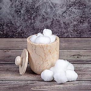 Creative Home Natural Champagne Marble Bullet Collection Cotton Ball Swab Holder Bathroom Countertop Storage Jar Container Organizer, 3.5" Diam. x 4.6" H, Beige