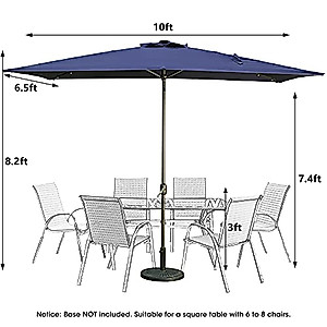 Aok Garden 10ft Patio Umbrella with Solar Lights - 30 LED Rectangular Tilt Umbrella Aluminum Pole, 6-8 Chairs Outdoor Rectangle Umbrella for Lawn Backyard, Deck, Pool and Beach, Navy Blue