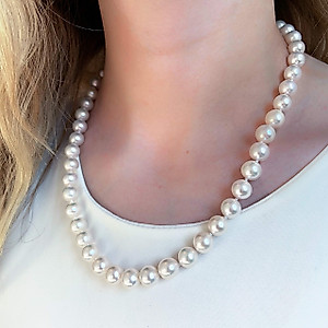 Abbie+Cleo Cultured Freshwater Oval White Pearl Strand Necklace with Sterling Silver Ball Clasp (10-11mm), 18in