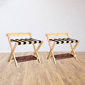 GUODDM Luggage Racks for Suitcases for Bedroom - Set of 2 Suitcase Stand for Guest Room Folding, Luggage Stand Wood with Backrest, 2-Tier Luggage Shelf Organizer, for Hotel Home Guest Room Bedroom