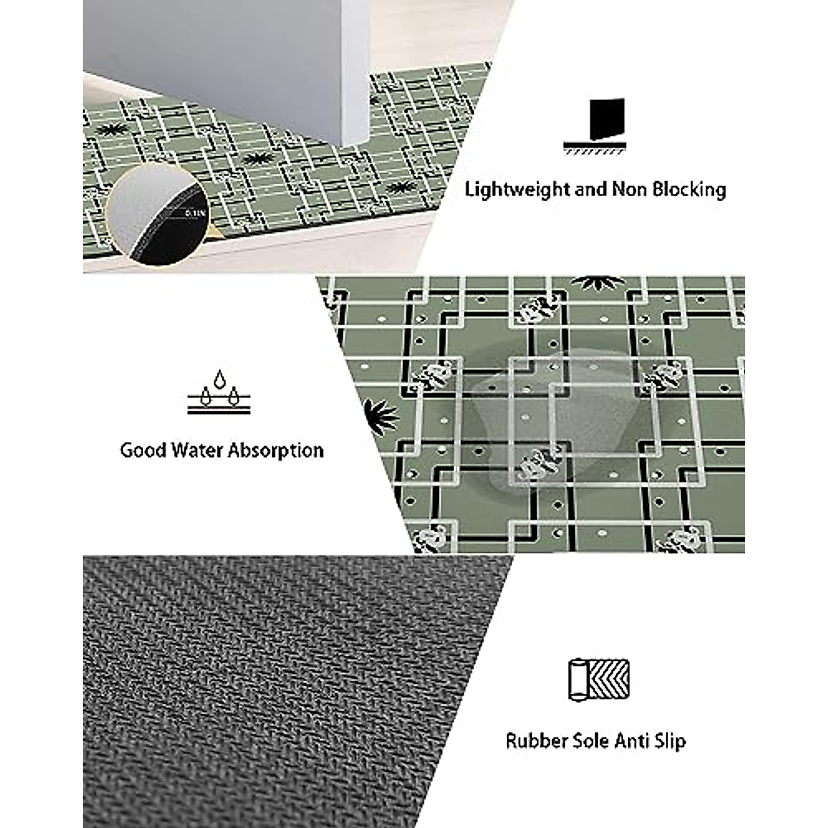 Geometry Bath Mat for Tub,Non Slip Bathroom Floor Runner Rug Quick Dry & Absorbent Diatomaceous Earth Shower Sink Kitchen Living Room Washable Doormat,Modern Boho Polka Dot Minimalist Flowers 16"x24"