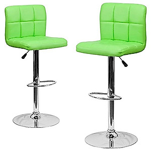 KLS14 Modern Design Barstools Hight Adjustable Seat Hydraulic 360-Degree Swivel Sturdy Steel Frame Padded Cushion Seat Dining Chair Bar Pub Stool Home Office Furniture - Set of 2 Green #1974