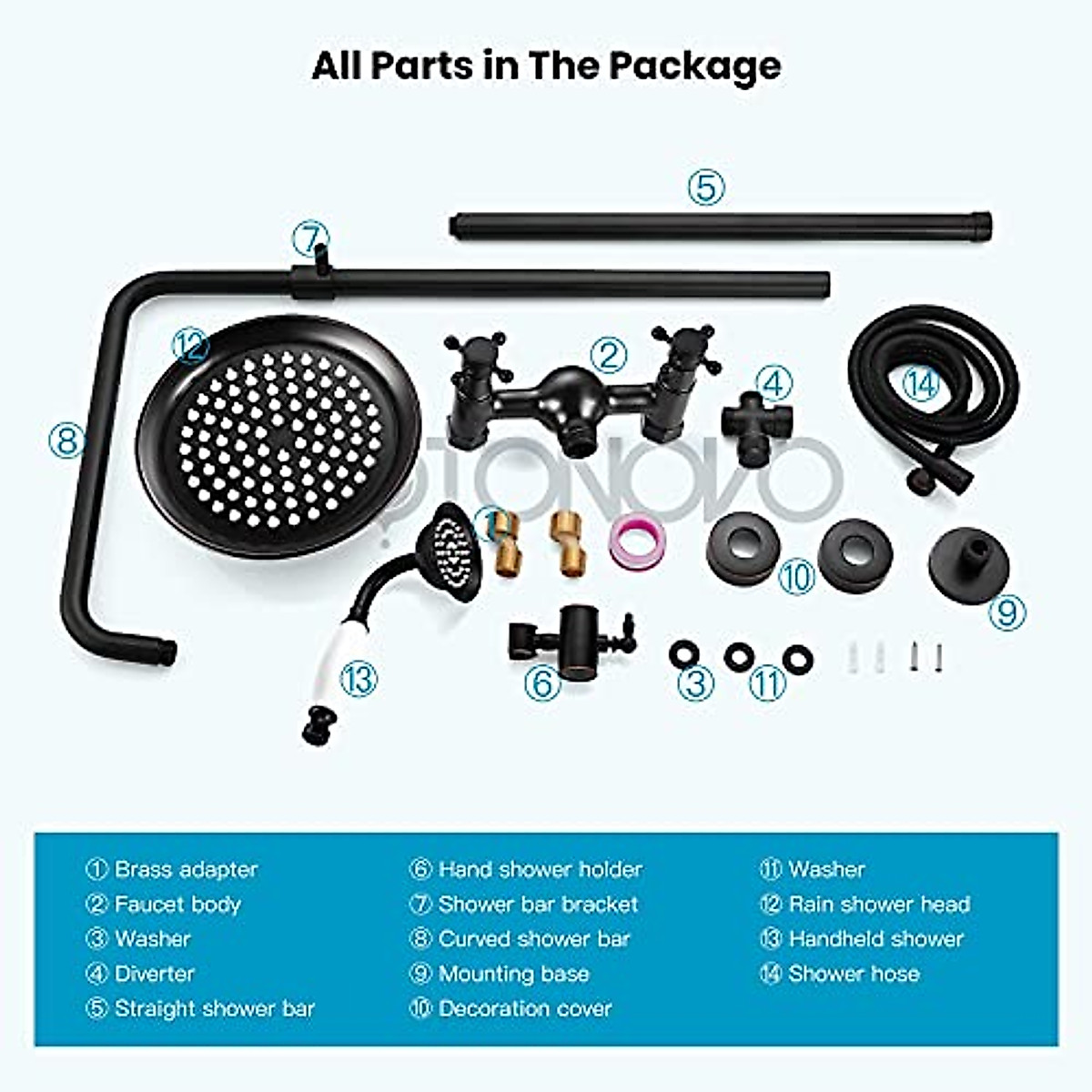 gotonovo Oil Rubbed Bronze Shower Faucet 8 Inch Rainfall Shower Head Set Double Cross Handle Handheld Spray Bathroom Shower System Wall Mount