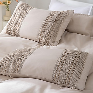 Boho Bedding Beige Cream King Duvet Cover Set Bohemian Tassel Macrame Bedding Rustic Farmhouse Room Decor Shabby Chic Beige Duvet Cover Set with 2 Boho Pillow Cover