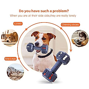 NEOROD Durable Dog Chew Toys for Aggressive Chewer. Indestructible Interactive Dental Toys for Training and Cleaning Teeth. Natural Rubber Bacon Flavored Dumbbell Dispensing Toy for Large Medium Dogs