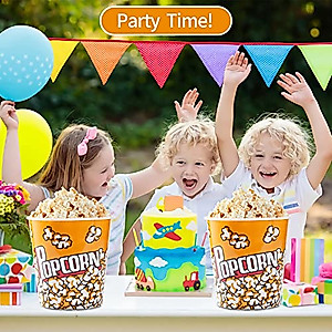 RAYMEA Plastic Popcorn Containers Retro Style Reusable Popcorn Buckets for Movie Night 7.1”x7.1”x5.1” - 4 Pack