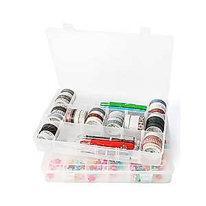 UHOUSE 2 PCS 18 Grids Clear Plastic Organizer Container Storage Box with Adjustable Dividers for Washi TapeJewelry Craft Tackles Tools, Size: 10.4 x 6.8 x 1.1 in (Clear)