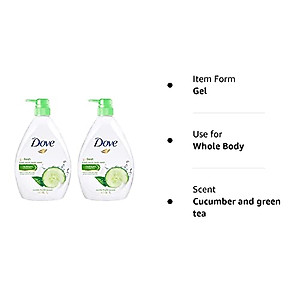 Dove Go Fresh Nourishing Body Wash, Cucumber and Green - 33.8 Fl Oz / 1L x 2 Pack