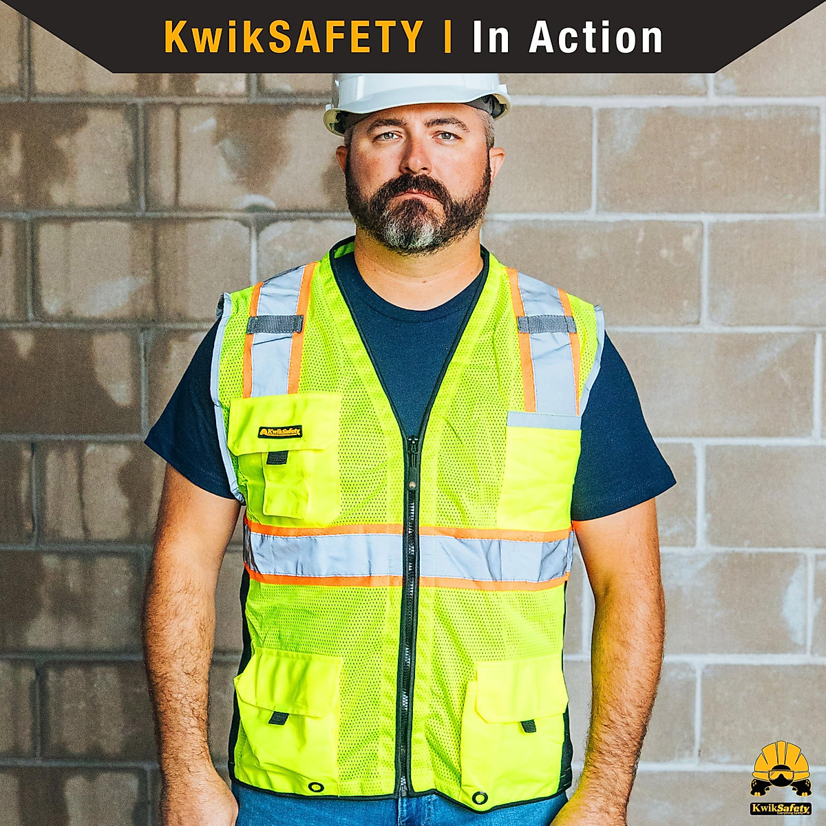 KwikSafety - Charlotte, NC - BIG KAHUNA Safety Vest [11 Pockets] Class 2 ANSI OSHA Reflective High Visibility Heavy Duty Surveyor Construction Lightweight Industrial Work Gear/Yellow Medium