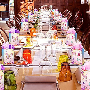 16 PCS Butterfly Party Gift Bag Favors Bags with Tissue Paper Goodie Paper Bags Pink and Purple Flowers Candy Paper Bags with Handles for Kids Girl Birthday Party Decor Baby Shower(8.2" x 5.9" x 3.1")