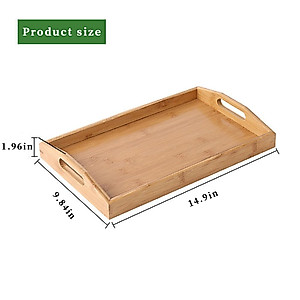 Dimusel Serving Tray Bamboo - Bamboo Tray with Handles - Great for, Tea Tray,Portable Bed Tray for Breakfast Dinner, bar Tray, Living Room,Restaurants, or Any Food Tray (15 * 9.8 * 2Inch)