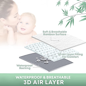 Waterproof Crib Mattress Protector | Toddler Mattress Cover 52” x 28” | Baby Crib Mattress Protector Pad Waterproof | Crib Mattress Cover | Crib Liner Bamboo Jacquard | Quiet Protector by iLuvBamboo