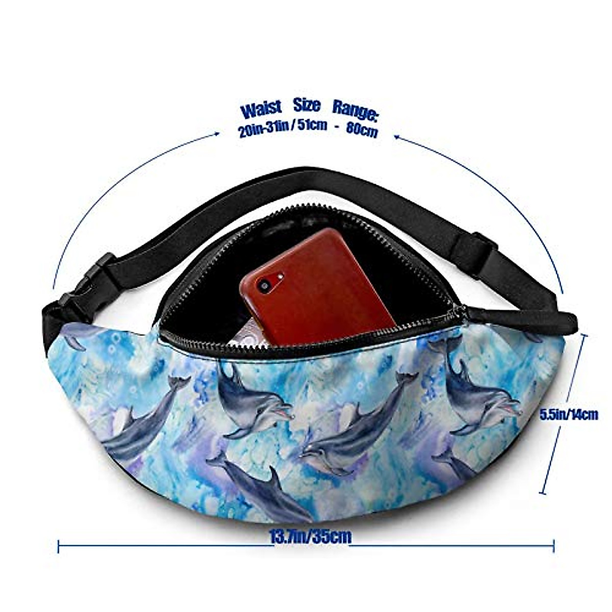 Sea Blue With Dolphins Fanny Pack Fashion Waist Bag