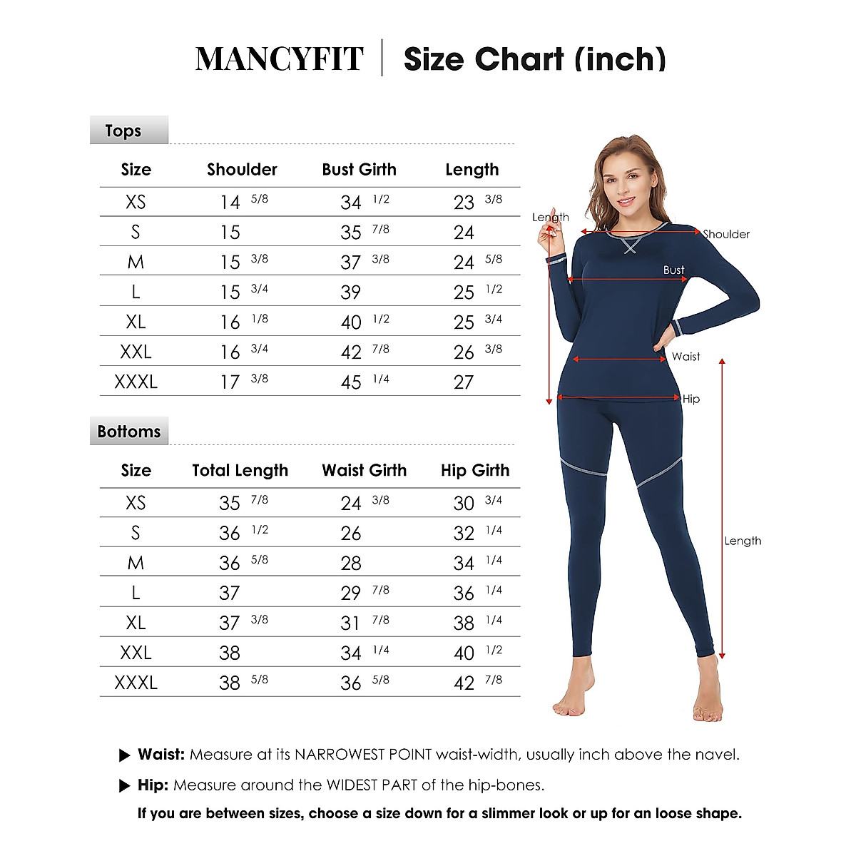MANCYFIT Thermal Underwear for Women Fleece Lined Tops and Bottoms Base Layer for Cold Weather, Long Johns Sets Navy and White Lines X-Large