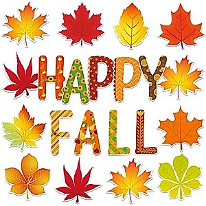 45 Pcs Happy Fall Autumn Leaves Cut Outs for Fall Thanksgiving Classroom Bulletin Board Decoration