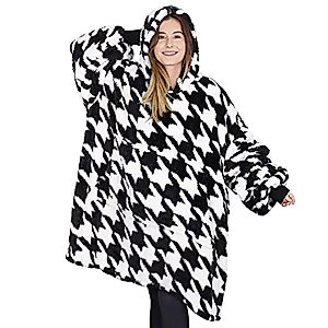 Tirrinia Oversized Wearable Blanket Sweatshirt Comfortable Plush Giant Houndstooth Hoodie Wearable Blankets Gift for Adults Men Women Teenagers Kids