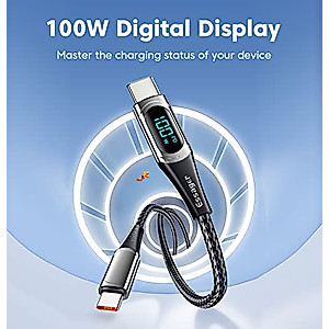 ESSAGER 100W USB C to USB C Cable with Display, 6.6ft 5A PD QC 5.0 Type C to Type C Cable Super Fast Charging USB C Cable(6.6ft, Black, 1 Pack)