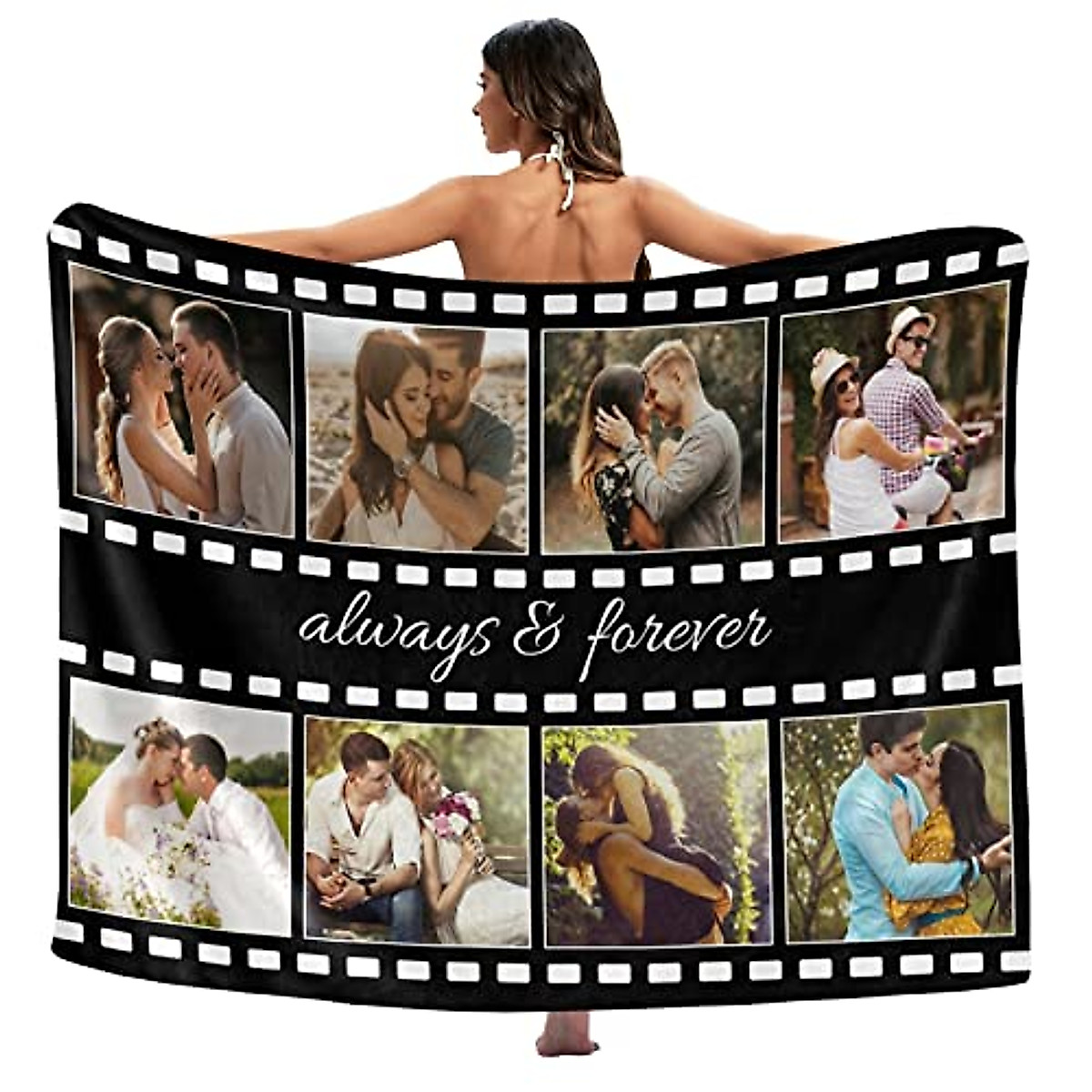 HSSQMH Custom Blankets with Photos Personalized Couples Gifts Customized Picture Blanket Always & Forever Gifts Mother's Father's Birthday Gift for Wife Husband Girlfriend Boyfriend Dad Mom