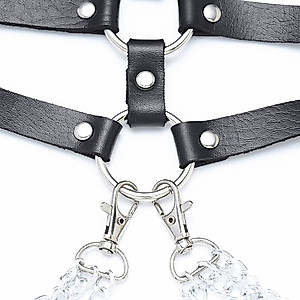 Asooll Punk Leather Body Chain Layered Black Harness Belt Leather Body Jewelry Beach Prom Party Rave Club Body Accessories Jewelry for Women and Girls