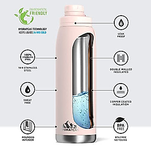 Hydrapeak 40 oz Insulated Water Bottle with Chug Lid - Leak Proof and Spill Proof Double Walled Vacuum Insulated Stainless Steel Water Bottles, Cold for 24 Hours | Hot for 12 Hours (Seashell)