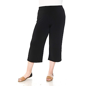 LEEBE Women and Plus Size Pull On ITY Knit Straight Wide Leg Pant (Small-5X) (2X, Crop Navy)
