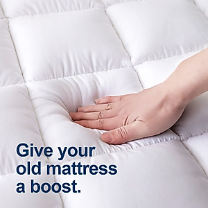 ELEMUSE Cooling Blue Queen Dual Layer Mattress Pad Cover, Cool-to-Touch Fitted Sheet Plus Soft Mattress Topper for Hot Sleepers, Supportive Pillowtop Mattress Protector with Fluffy Filling