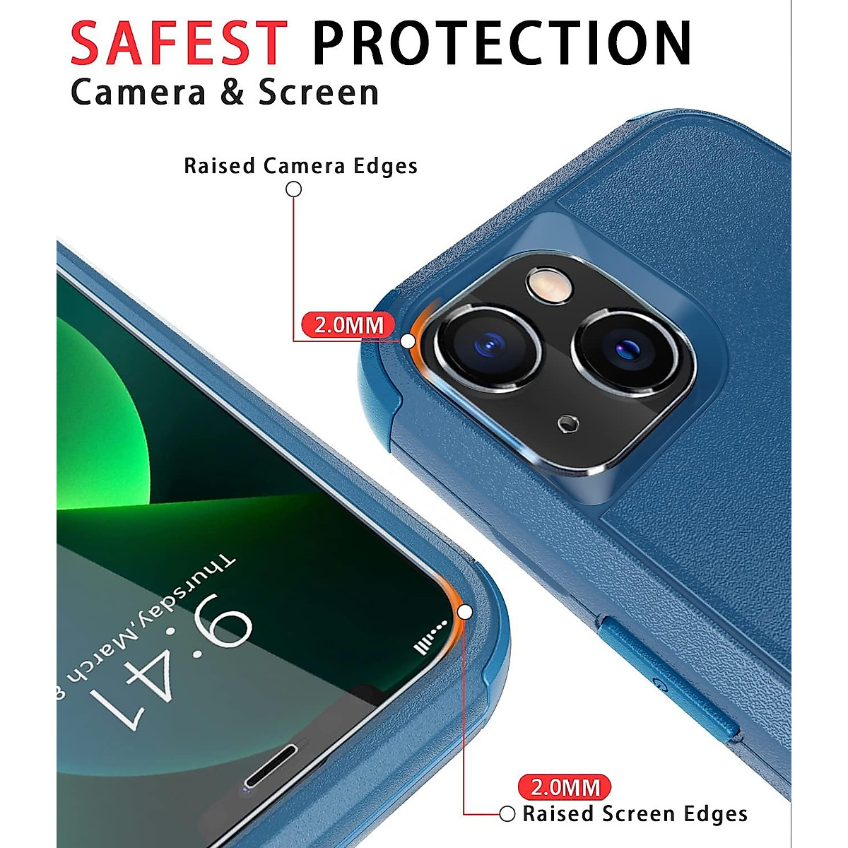 Diverbox for iPhone 13 Case [Shockproof] [Dropproof] [Tempered Glass Screen Protector + Camera Lens Protector],Heavy Duty Protection Phone Case Cover for Apple iPhone 13 (Blue)