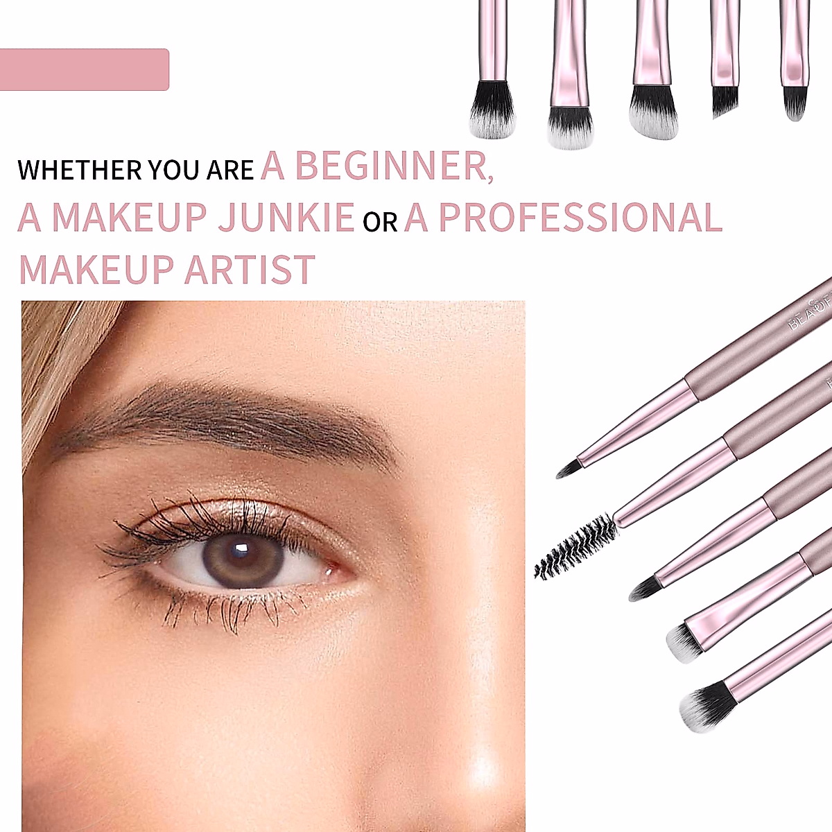 EyeShadow Brush Set Double Sided Make Up Brushes Eyeshadow 5 Pcs Eyeliner Brush for Makeup,Professional Eye Shadow Blending Concealer Eyebrow Eye Liners Premium Synthetic Eye Makeup Brushes（Rose Gold)