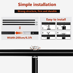 MSKIRA White Green Screen Backdrop with Stand 6.5x6.5ft Portable T-Shape Photo Backdrop Stand with 2-in-1 6x10ft Reversible White & Green Background Screen, 4 Spring Clamps, Sandbag, Carry Bag
