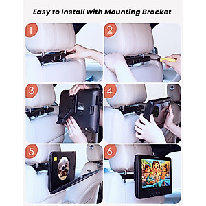 FANGOR 10.5'' Car DVD Player Dual, Portable DVD Player for Car with 5 Hours Rechargeable Battery, Two Mounting Brackets, Support USB/SD, AV Out & in, Last Memory, (1 Player + 1 Monitor)