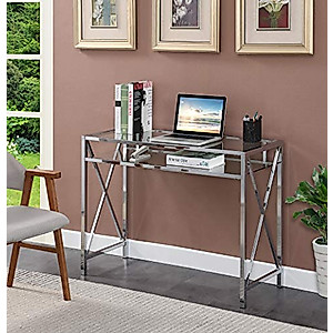 Convenience Concepts Oxford Desk, 42-inch, Clear Glass/Chrome