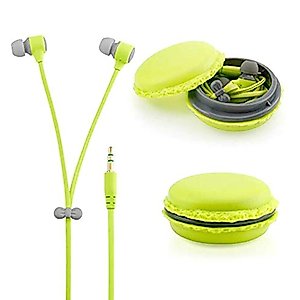 Amberetech Cute 3.5mm in Ear Earphones Earbuds Headset with Macaron Earphone Organizer Box Case for iPhone,for Samsung,for Mp3 iPod Pc Music (Green)